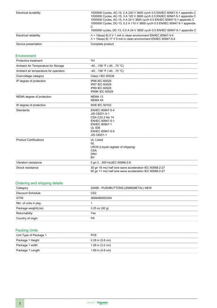 XB4BL45 technical document page 2