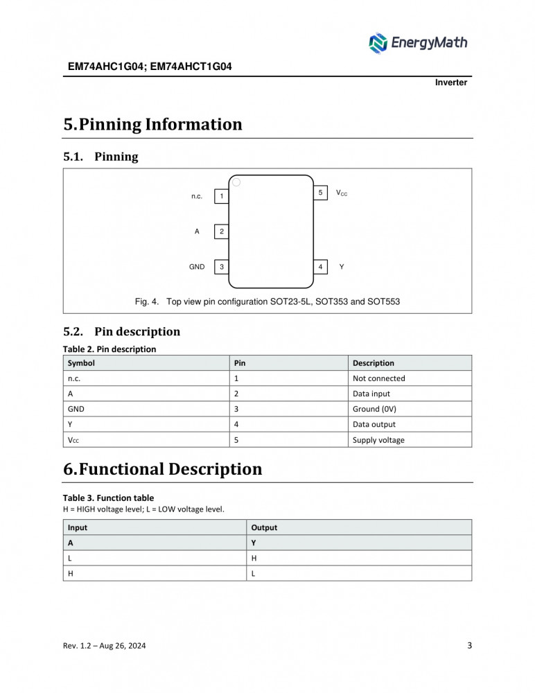 EM74AHCT1G04GV datasheet page 3