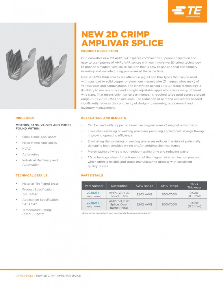 TE Connectivity 2238235-1 product document page 1