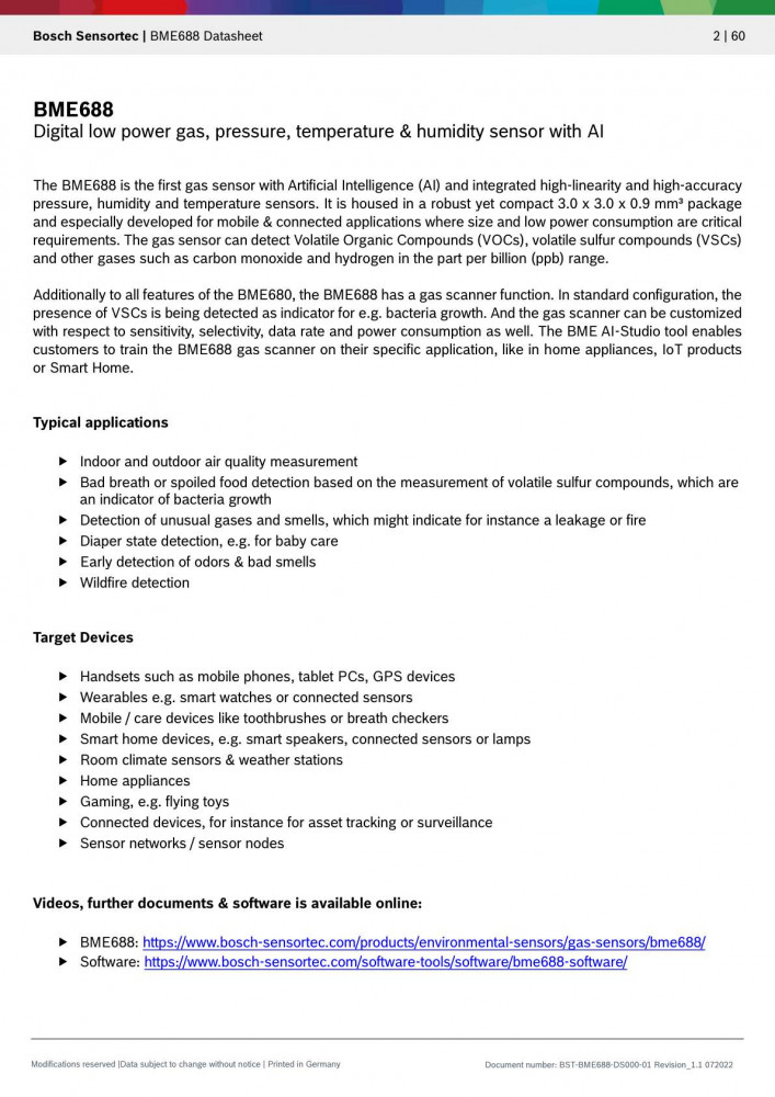 BME688 datasheet page 2