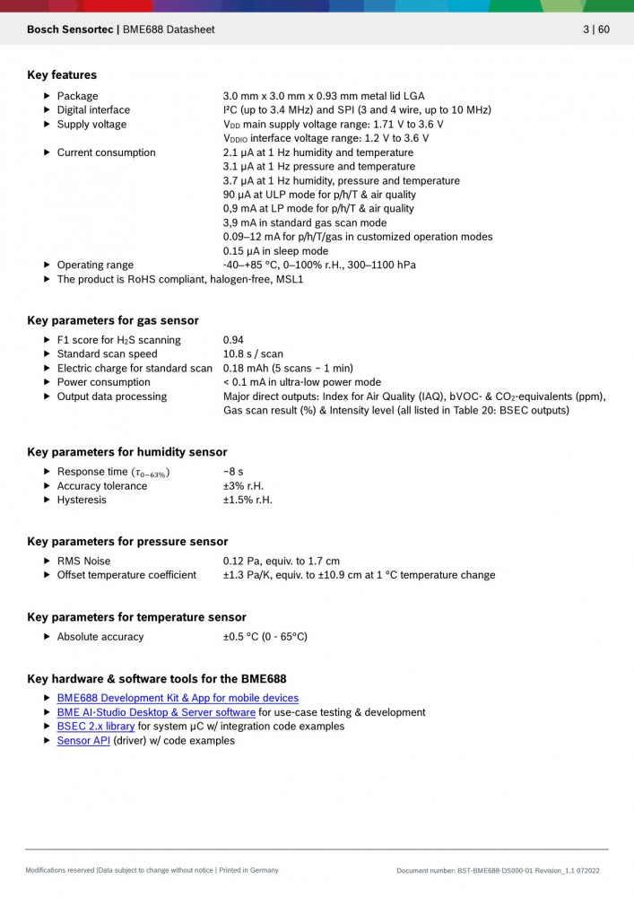 BME688 datasheet page 3