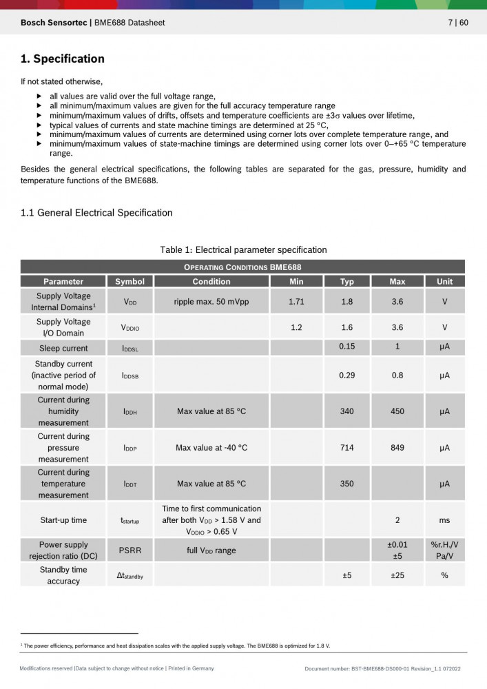 BME688 datasheet page 7