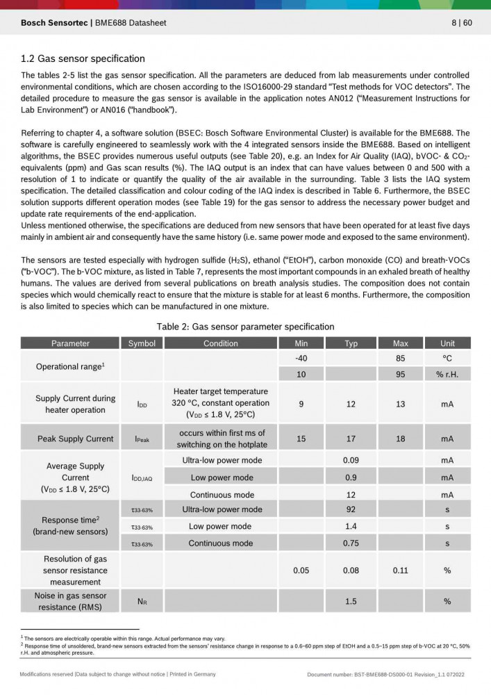 BME688 datasheet page 8