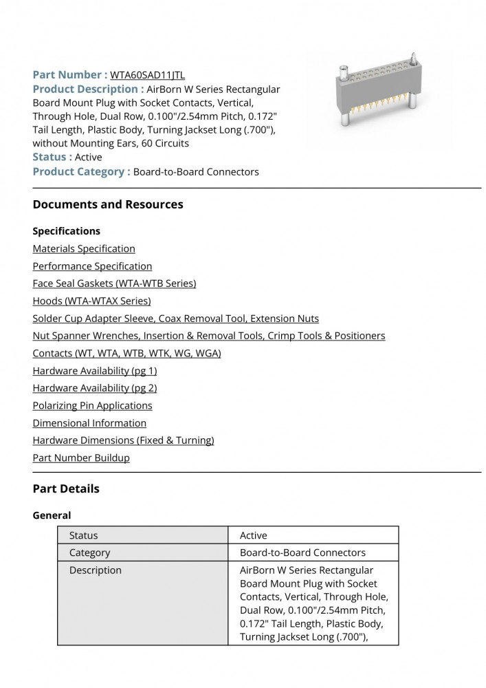 WTA60SAD11JTL technical document image, page 1