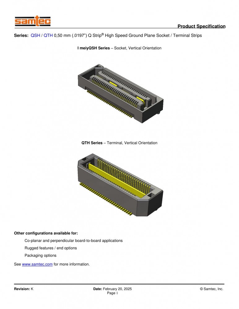 Samtec QTH QSH specification page 1
