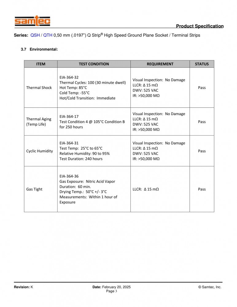 Samtec QTH QSH specification page 3