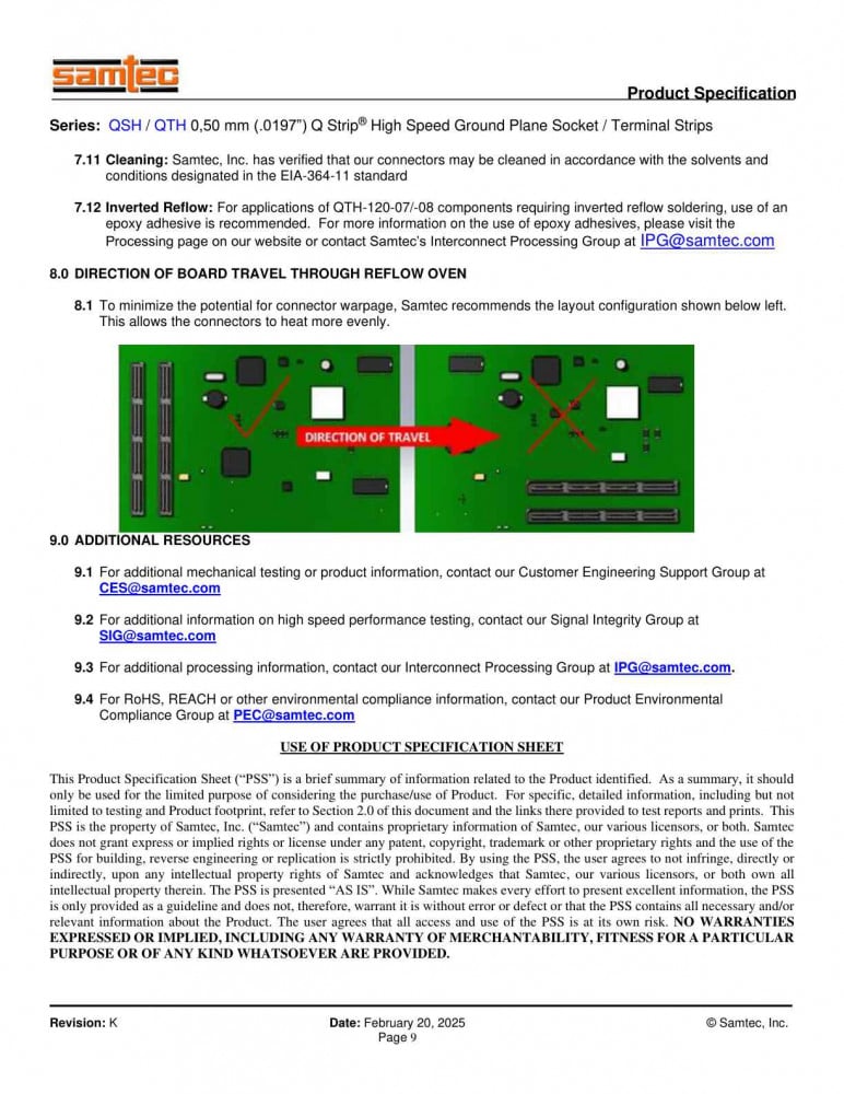 Samtec QTH QSH specification page 9