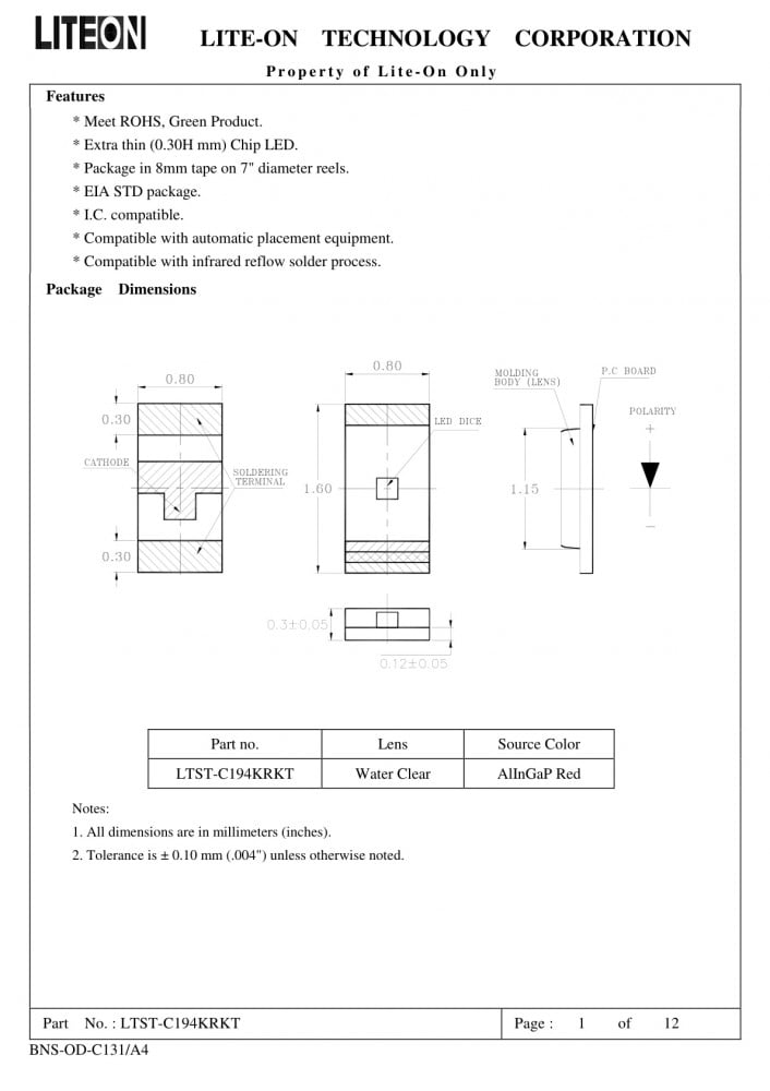 LTST-C194KRKT datasheet page 2