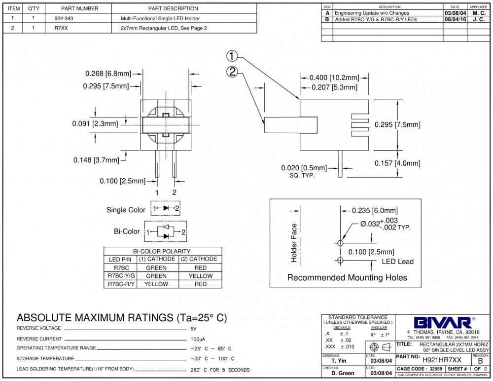 BIVAR H921HR7GD technical document page 1