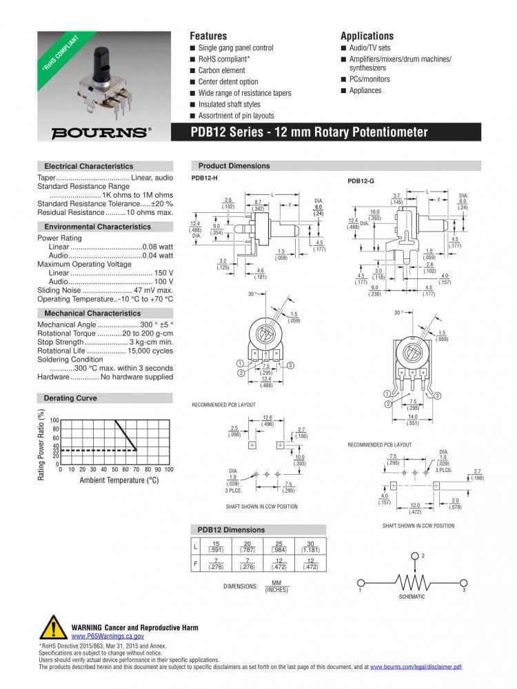BOURNS PDB12 datasheet page 1