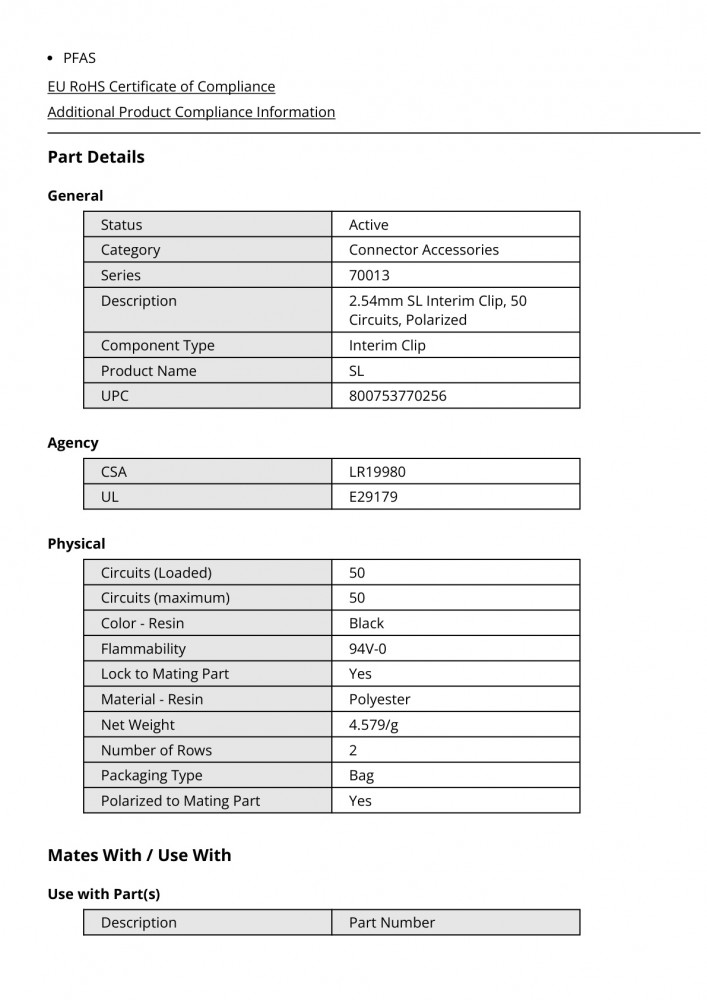 MOLEX SL specification document page 2