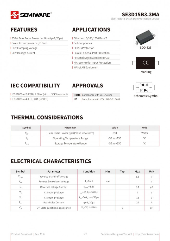 SE3D15B3.3MA datasheet page 1