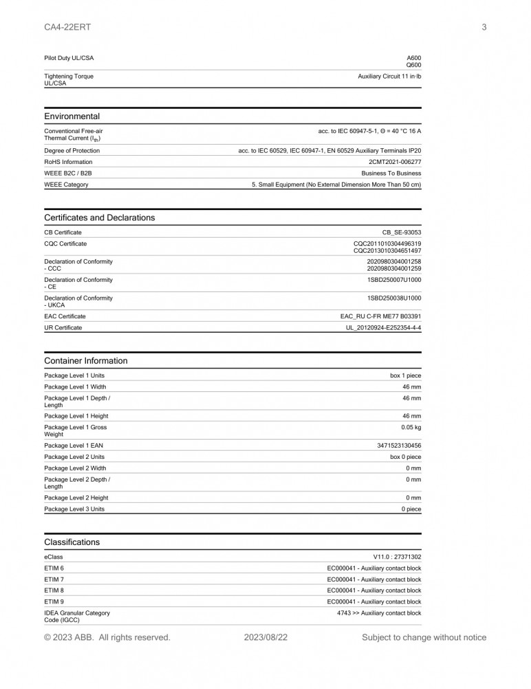 CA4-22ERT technical document page 3