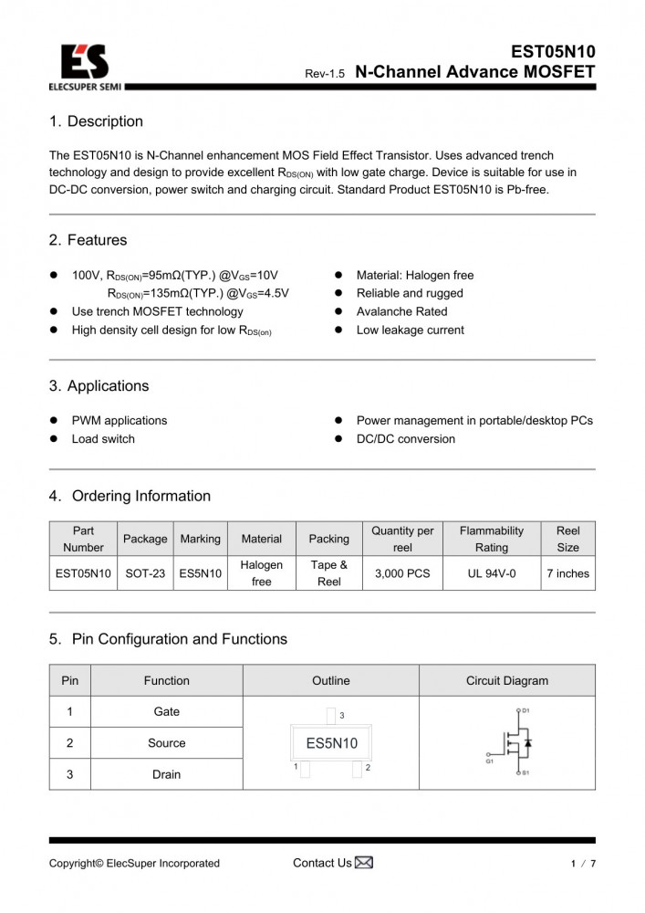 EST05N10 datasheet page 1