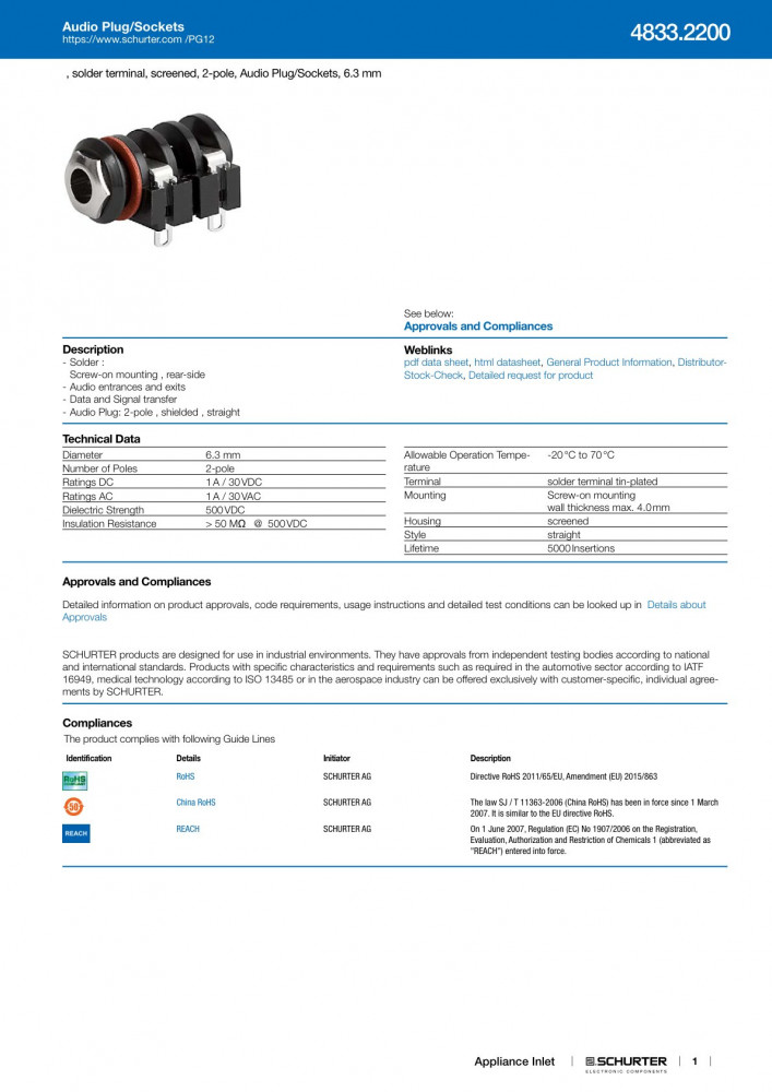 SCHURTER 4833.2200 technical document page 1