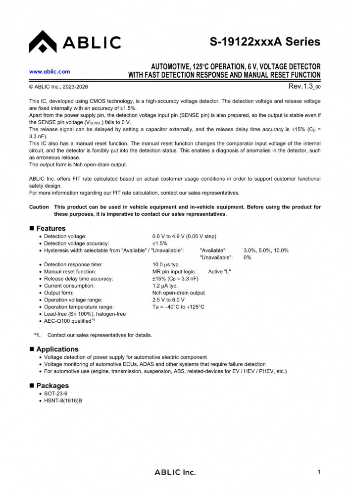 ABLIC S-19122 datasheet page 1