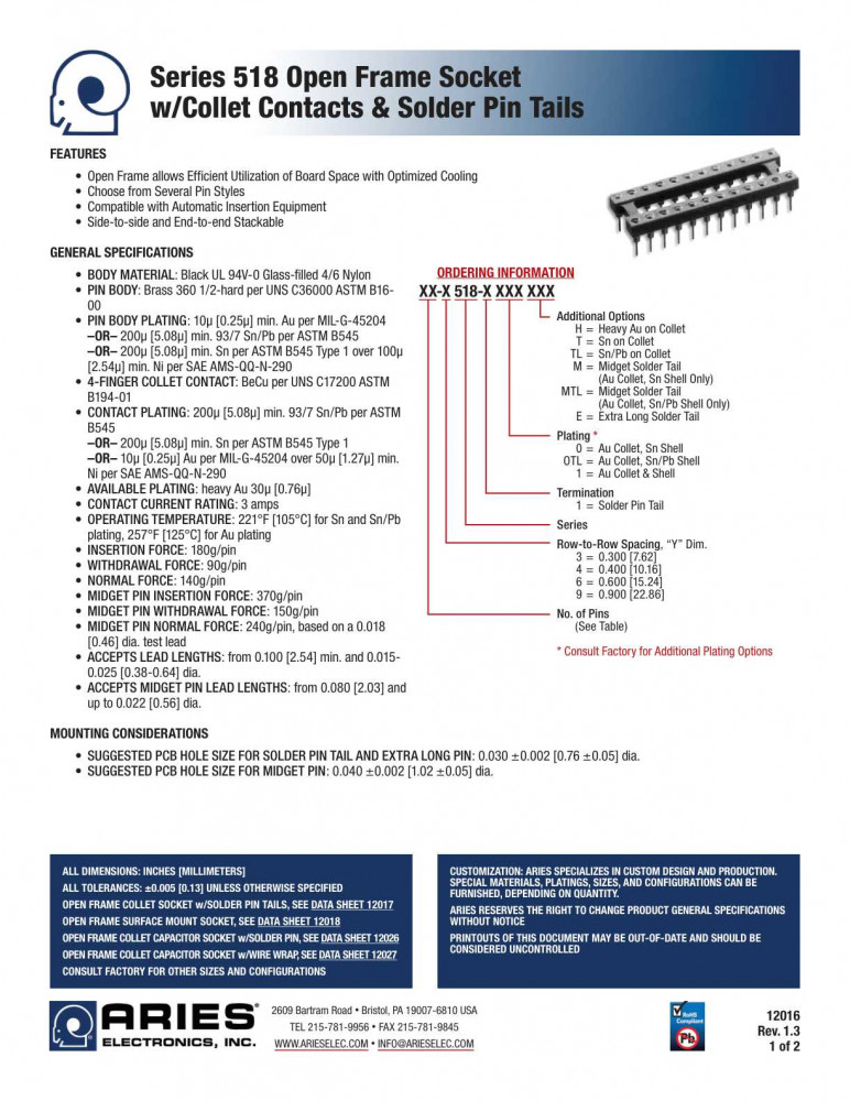 Aries 12016 technical document page 1