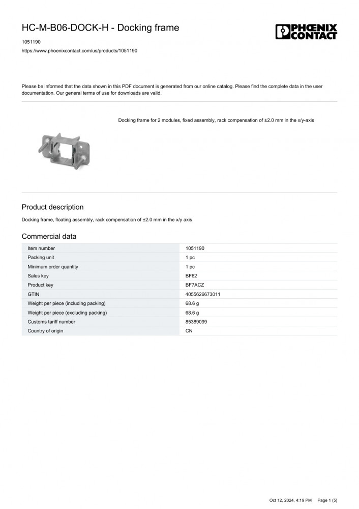 Phoenix Contact 1051190 technical document page 1