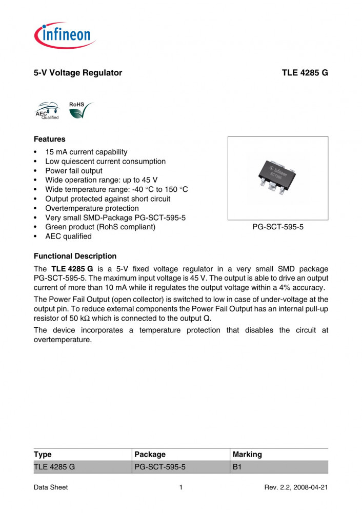 TLE4285G datasheet page 1