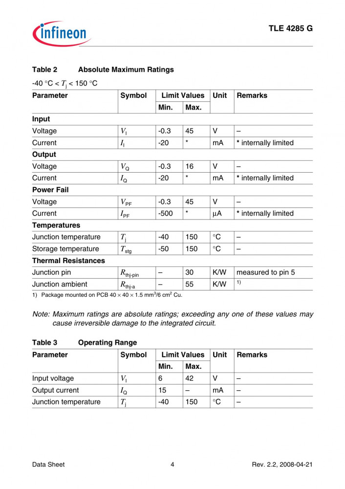 TLE4285G datasheet page 4