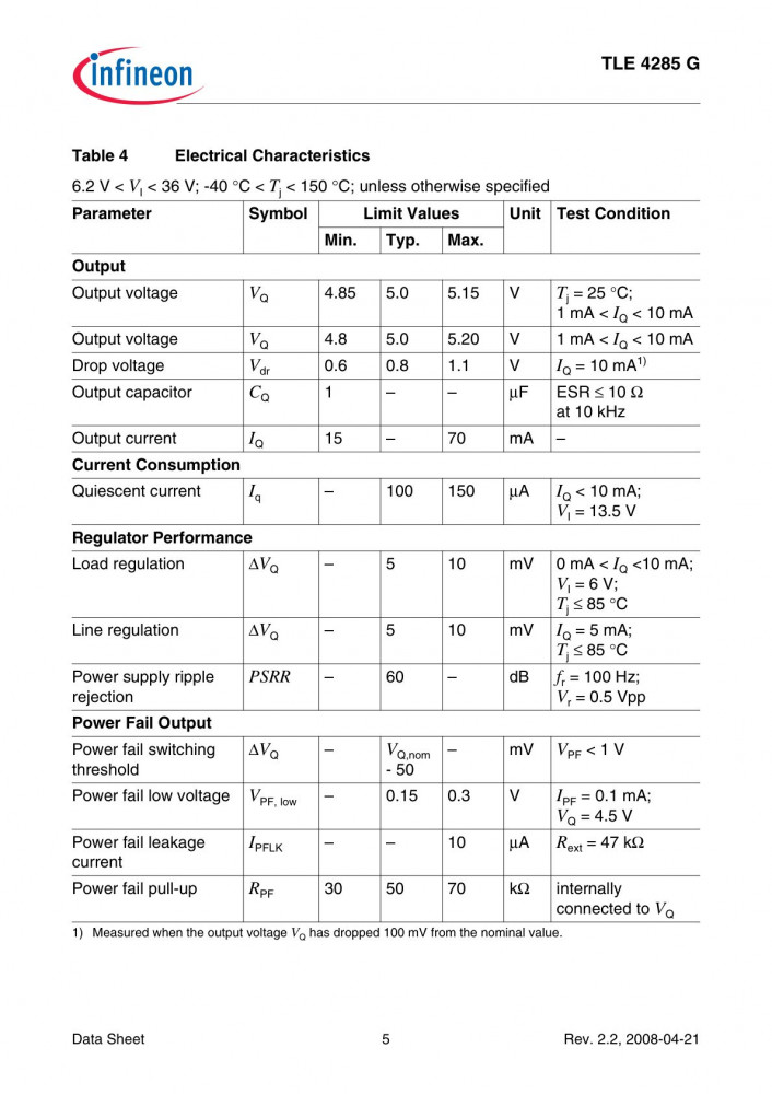 TLE4285G datasheet page 5