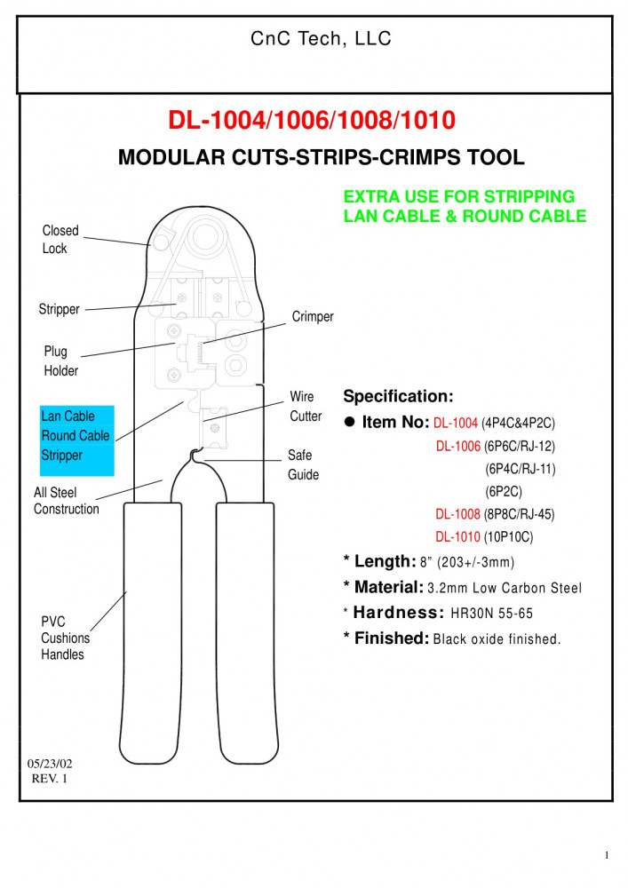 CNC Tech DL-1006 modular cuts-strips-crimps tool product document