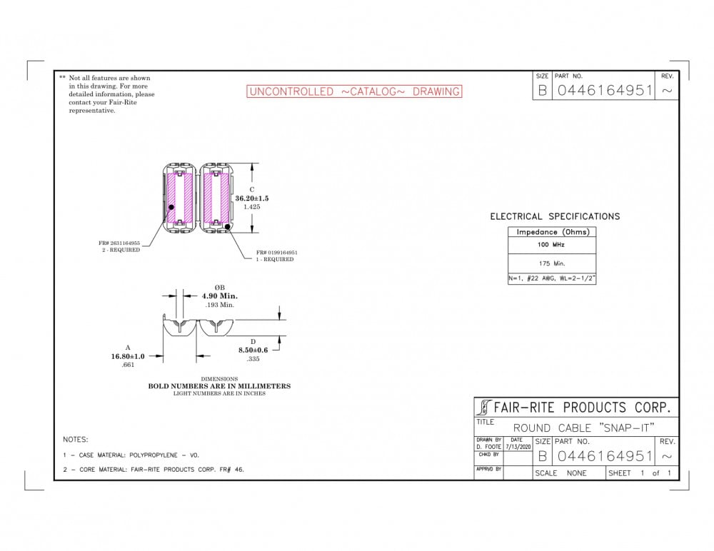 Fair-Rite 0446164951 technical drawing