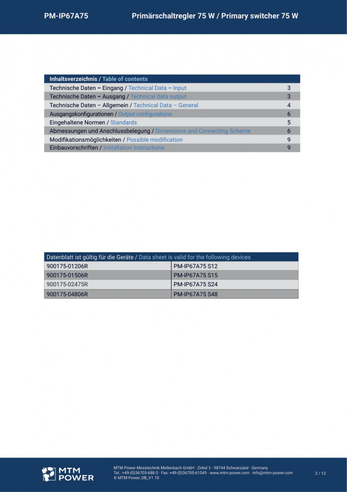 PM-IP67A75 datasheet page 2