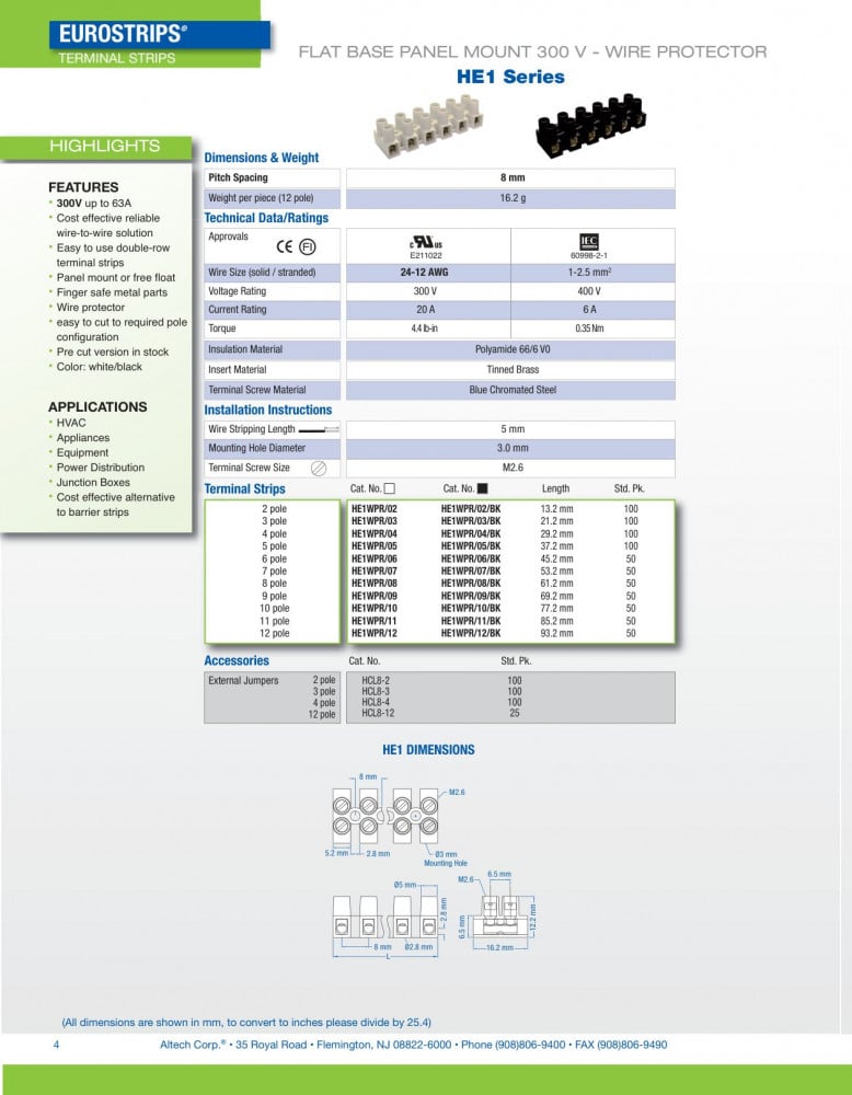 Altech HE1 series datasheet page 1
