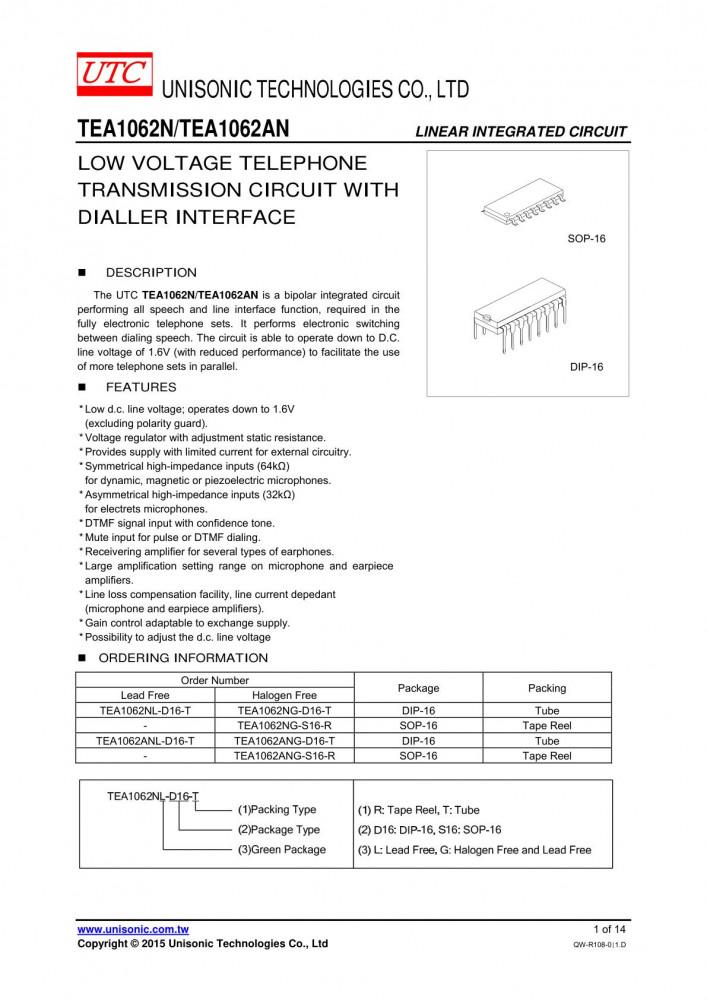 TEA1062NL-D16-T datasheet page 1