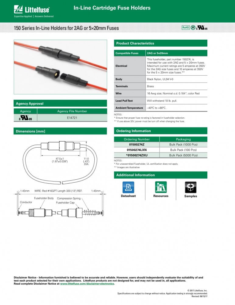 Littelfuse 01500274Z technical document preview