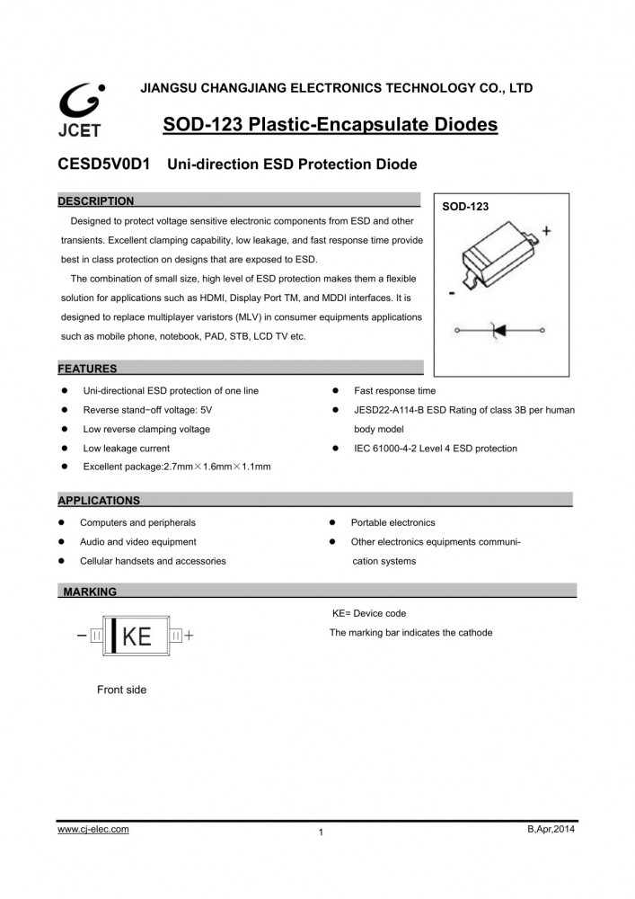 CESD5V0D1 datasheet page 1