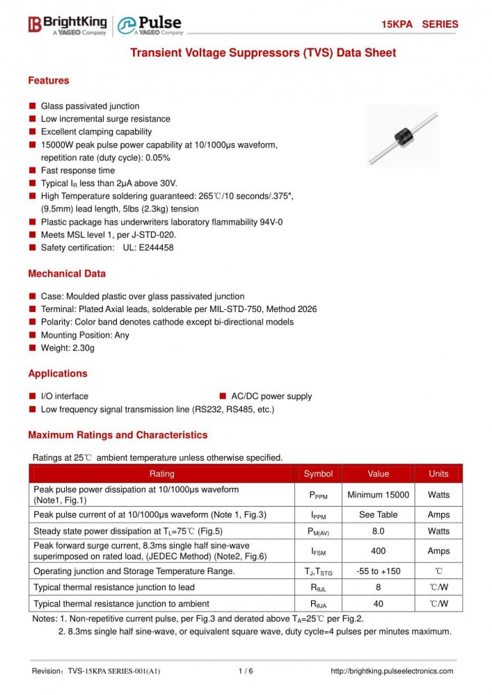 15KPA24A/B datasheet page 1