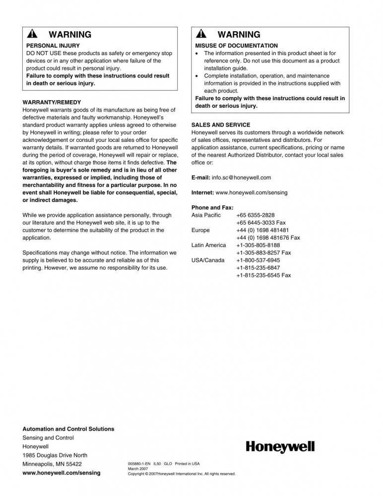 Honeywell 3040A technical document page 4