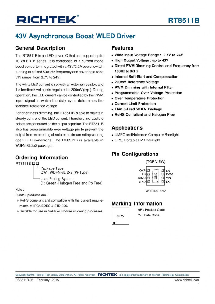 RT8511B datasheet page 1