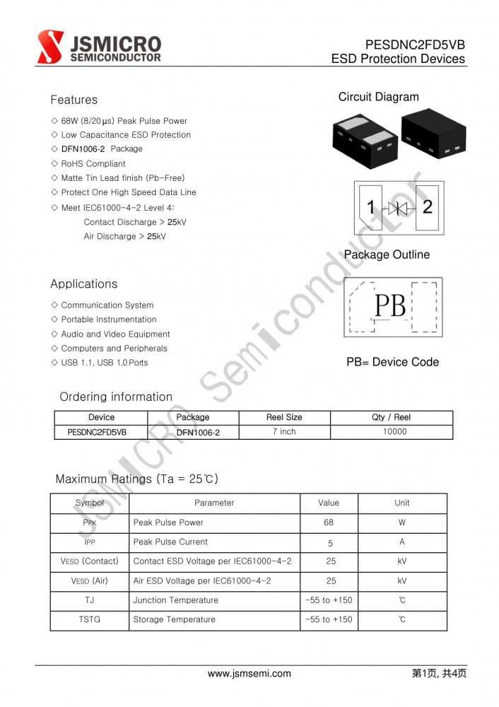 PESDNC2FD5VB datasheet page 1