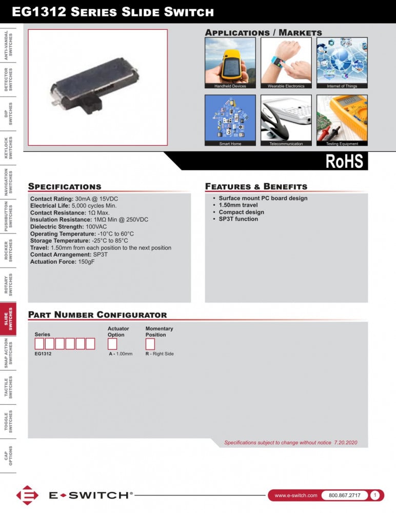 E-Switch EG1312AR datasheet page 1