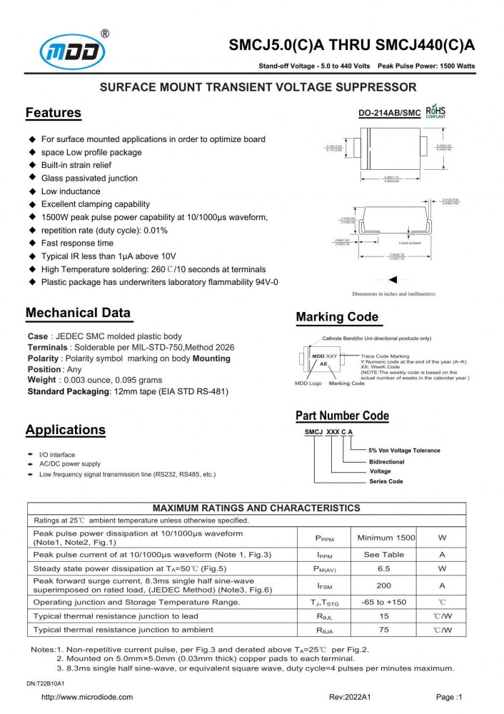 SMCJ36CA datasheet page 1