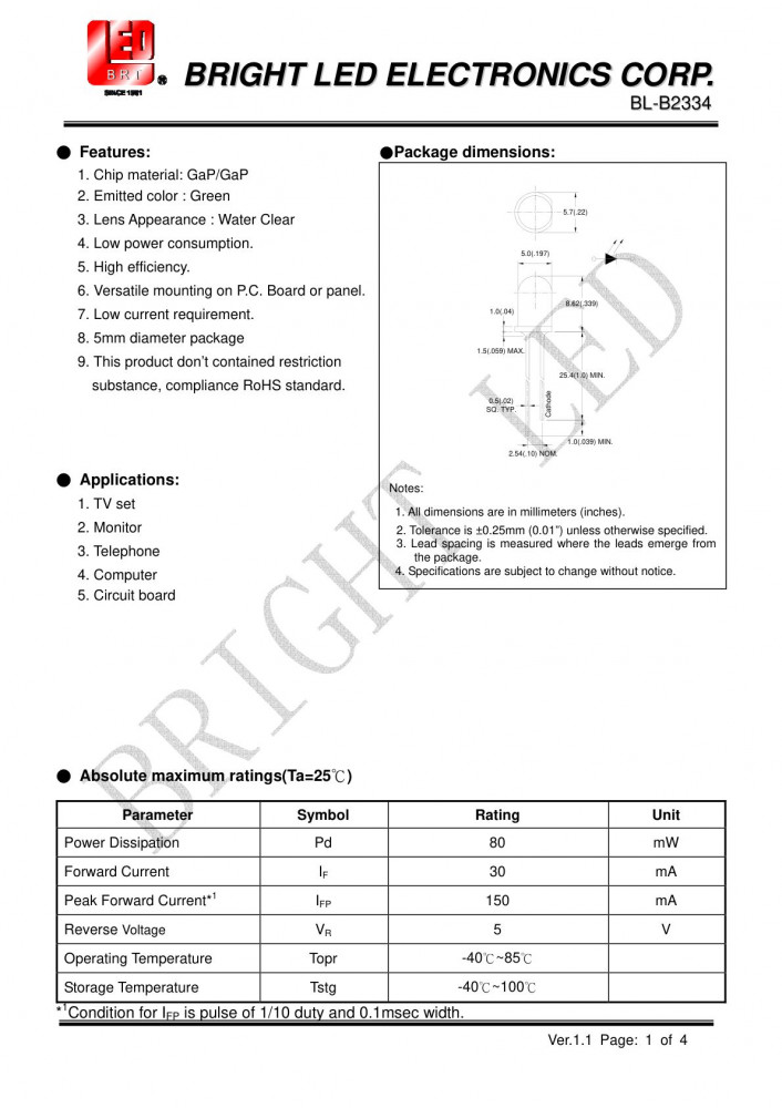 BL-B2334 datasheet page 1