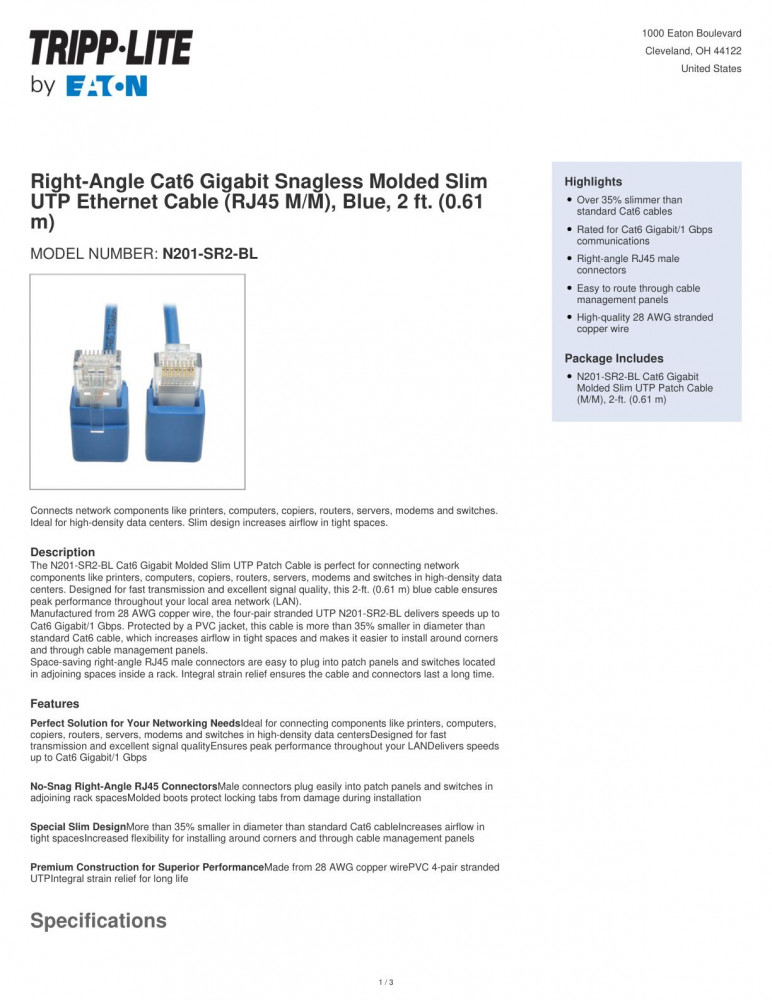 N201-SR2-BL technical document page 1