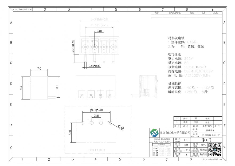 HC-JXDZRC-3.81-2P technical drawing preview