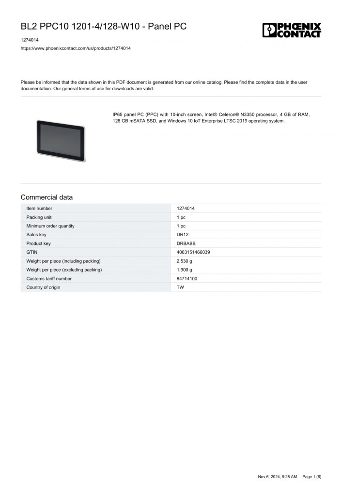 Phoenix Contact 1274014 product document page 1