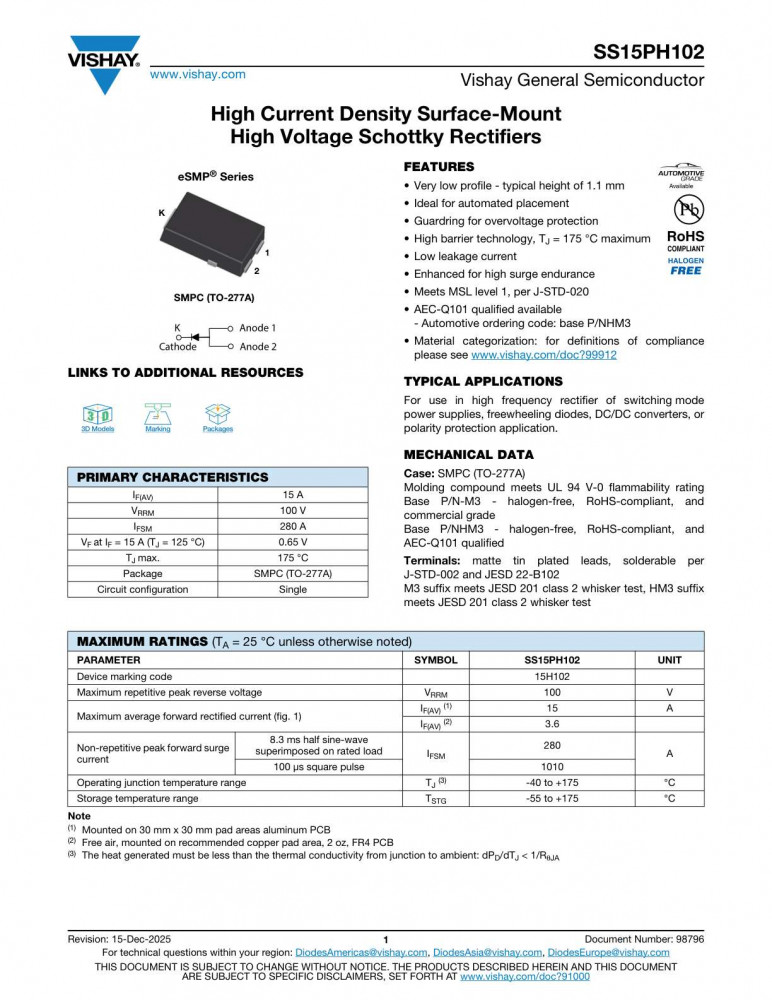 SS15PH102 datasheet preview, page 1