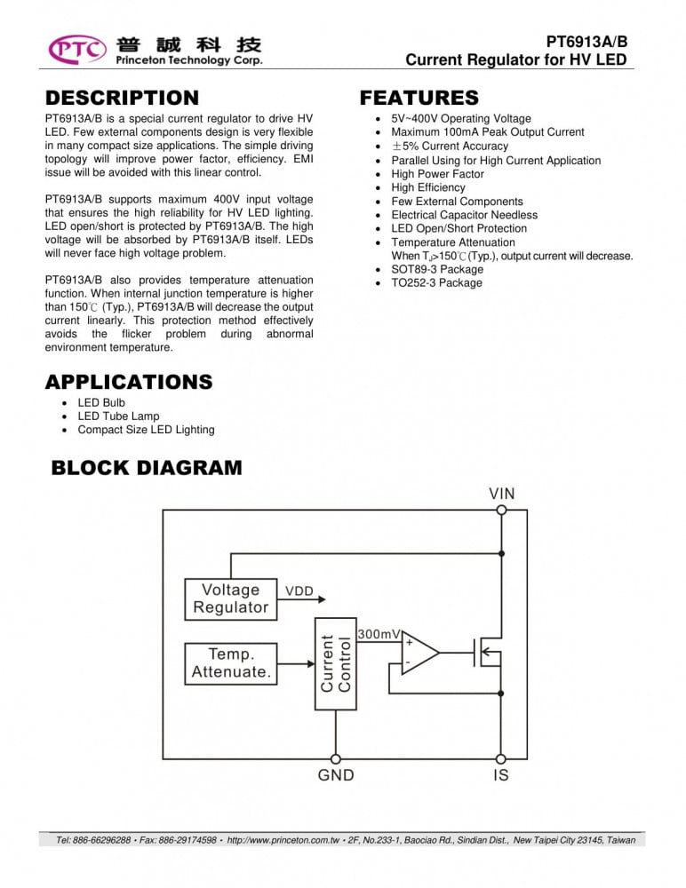 PT6913B-TP datasheet page 1
