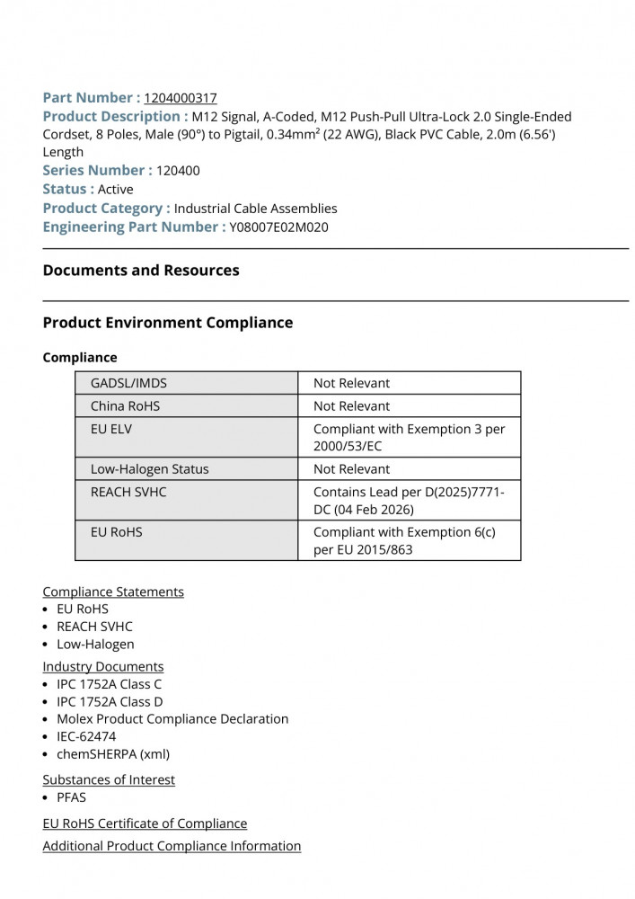Molex product specification, page image 1