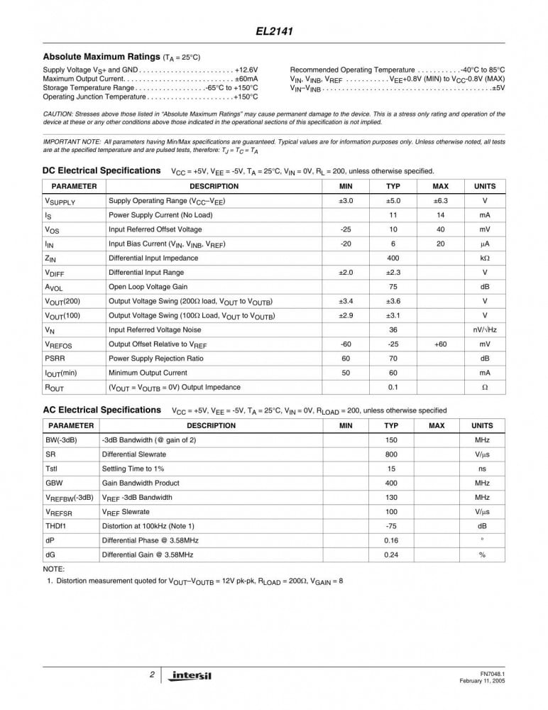 EL2141CS datasheet page 2