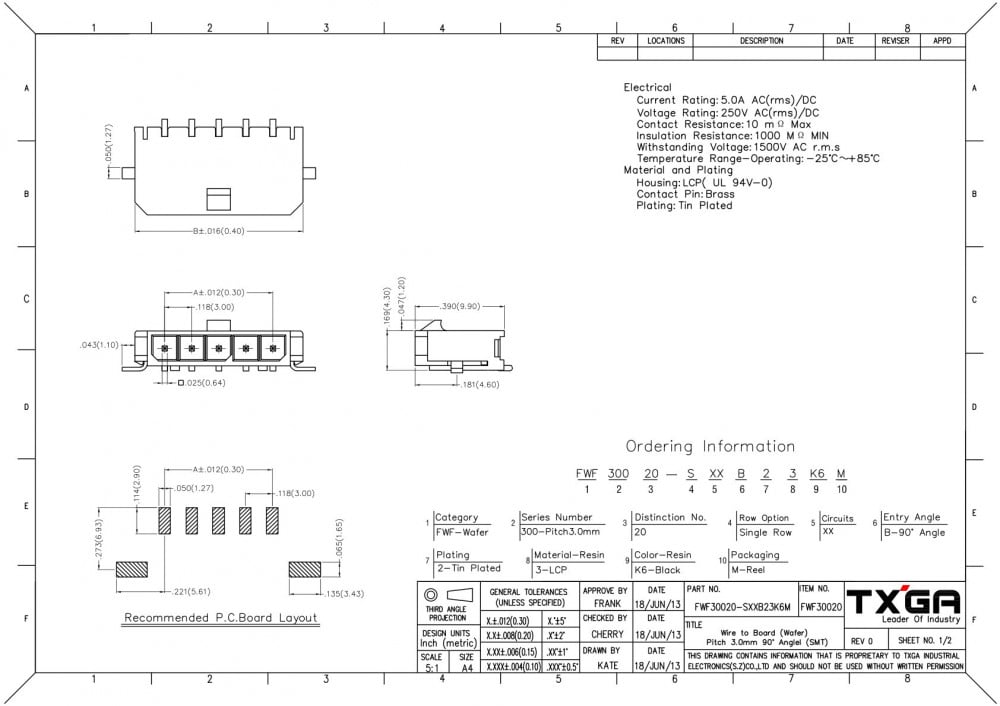TXGA FWF30020 technical drawing page 1