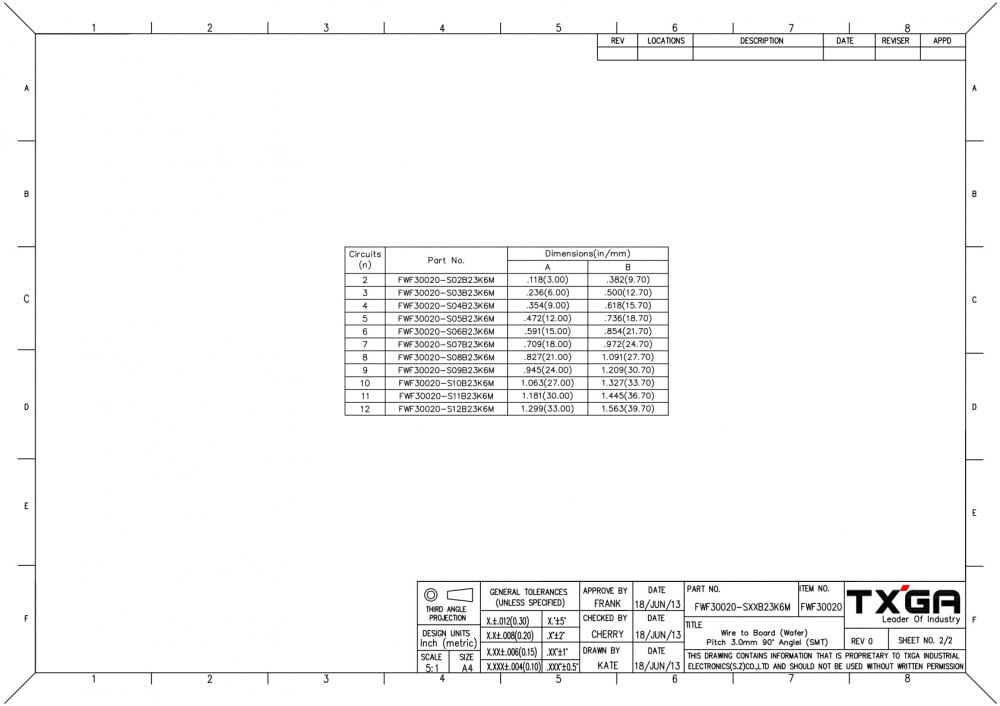 TXGA FWF30020 technical drawing page 2