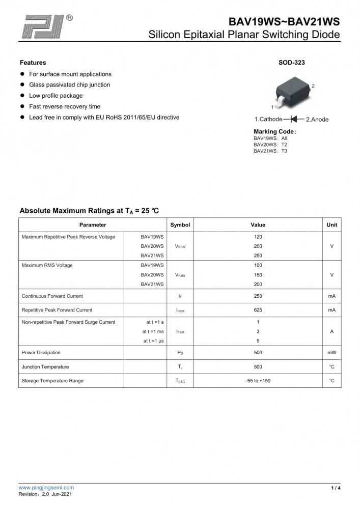 BAV20WS technical document page 1