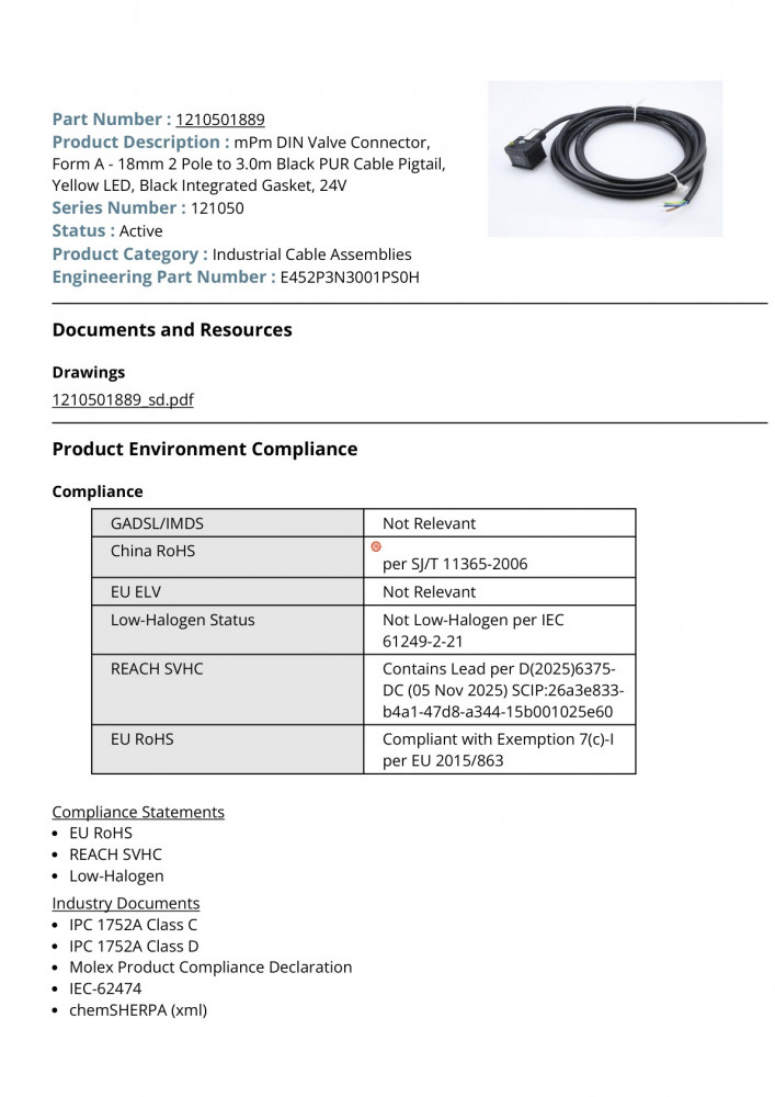 MOLEX 1210501889 drawing page 1